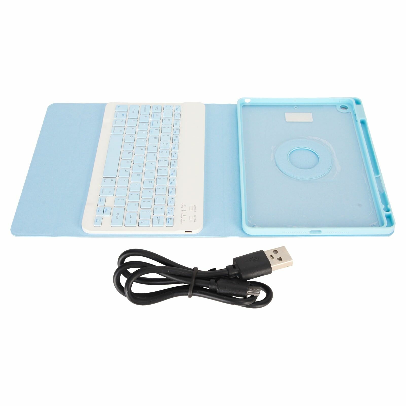 Магнитный чехол iOS 10.2" 7/8/9 Gen 2019, карандаш, клавиатура, вращающийся съёмный, синий