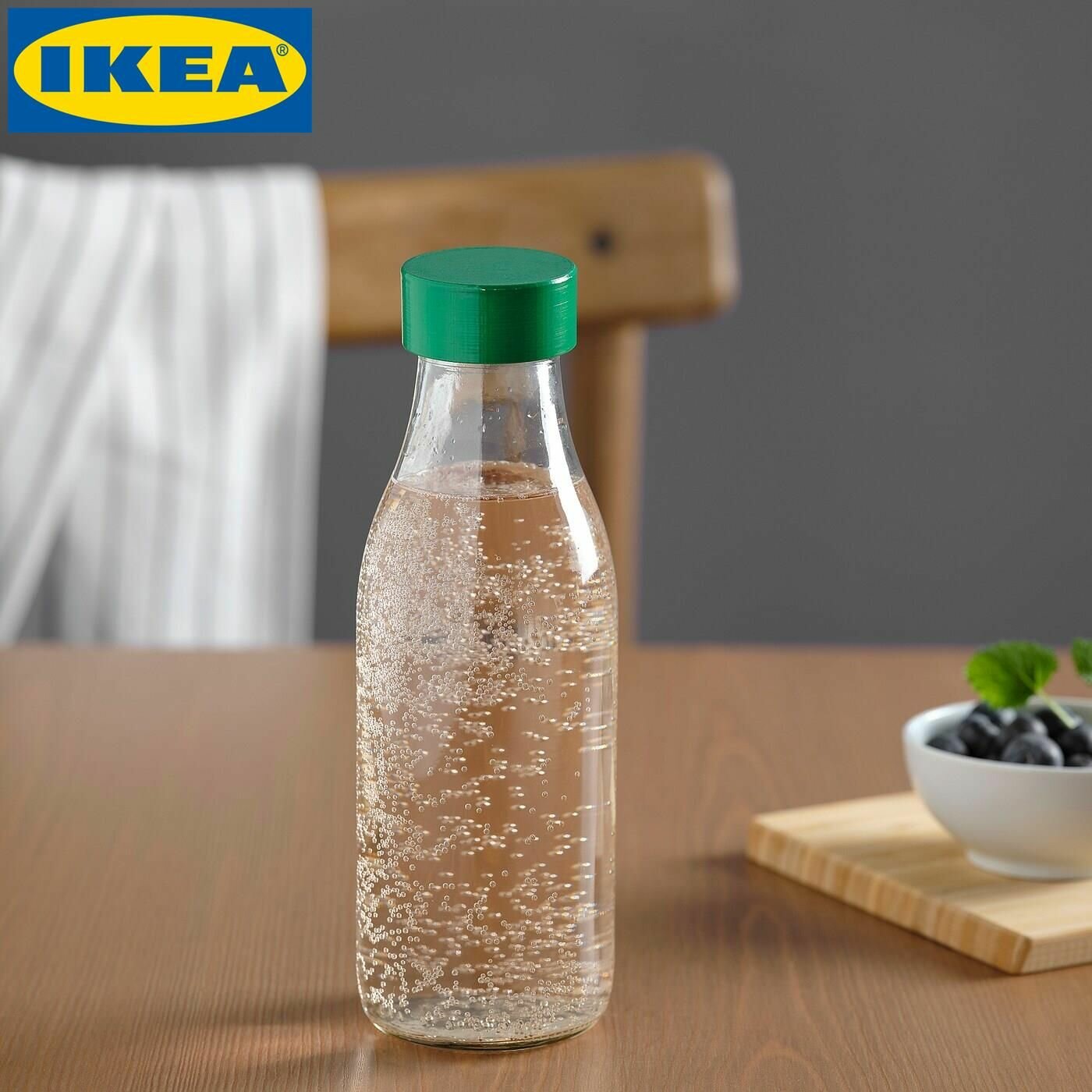 IKEA икеа SPARTANSK бутылка для воды, прозрачное стекло/зелёная, 0.5 литра