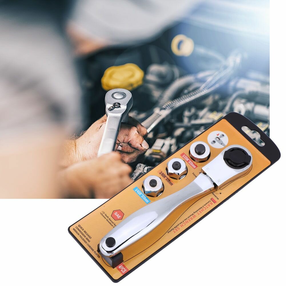 Гаечный ключ с храповиком Многофункциональный ручной инструмент для ремонта с 3шт гнездовыми адаптерами