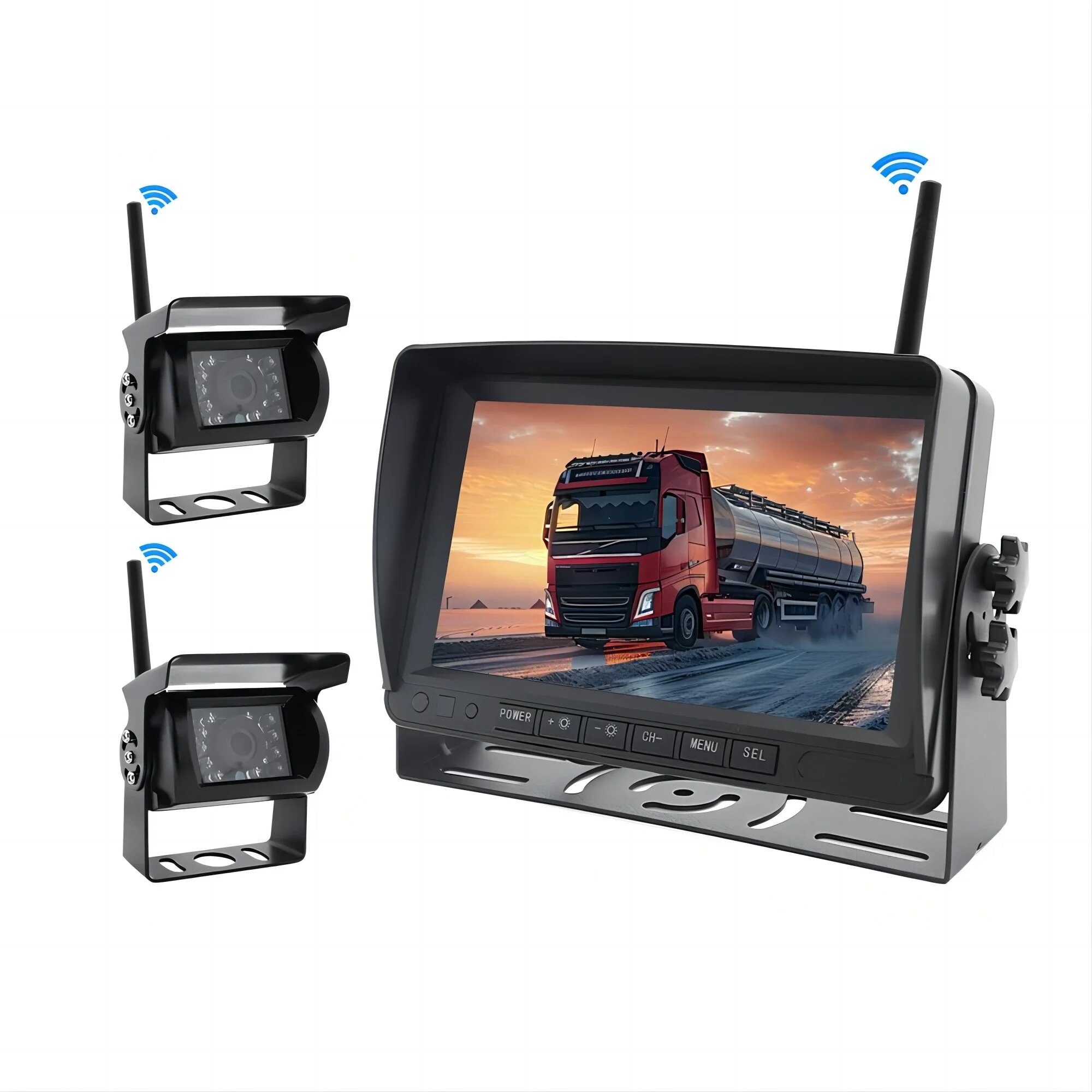 Беспроводной 7-дюймовый автомобильный монитор CMOS с дисплеем ночного видения с резервной камерой Wi-Fi Система парковки для грузовика, автобуса, прицепа, автофургона Monitor and 2 Camera