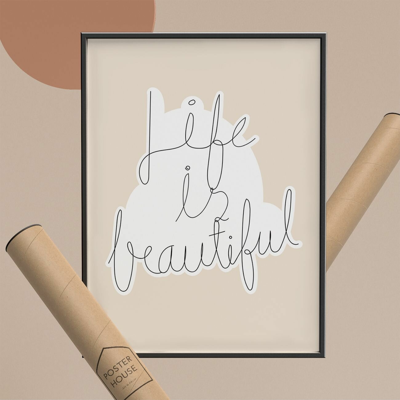 Постер Надпись "Life is Beautiful" 50х70 см без рамы/ Цитата/ Минималистичный эстетичный плакат для интерьера