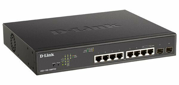 Коммутатор D-Link DGS-1100-10MPPV2/A 8G 2SFP 8PoE+ настраиваемый