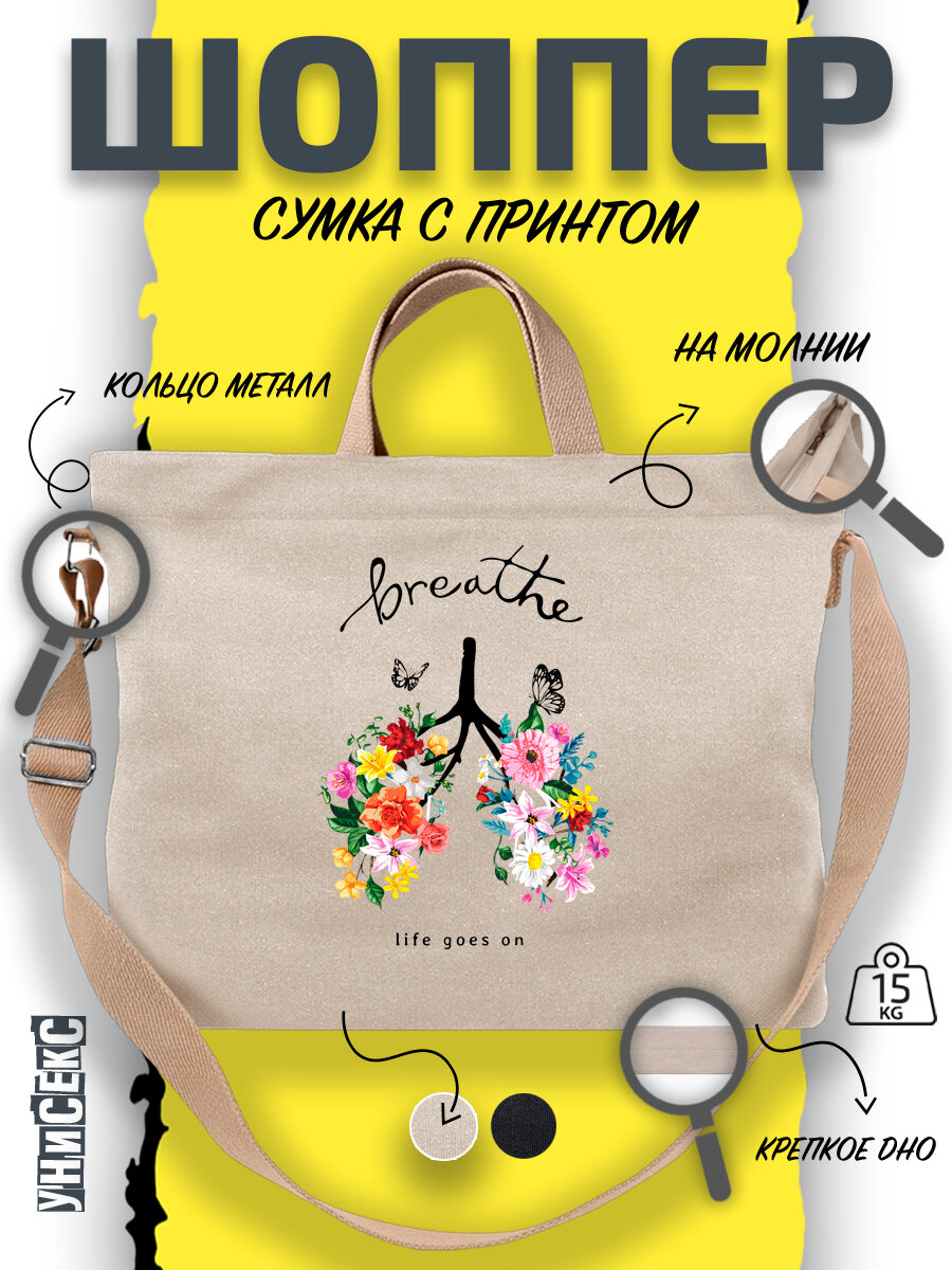 Сумка  шоппер y2k через плечо цветы легкие breathe