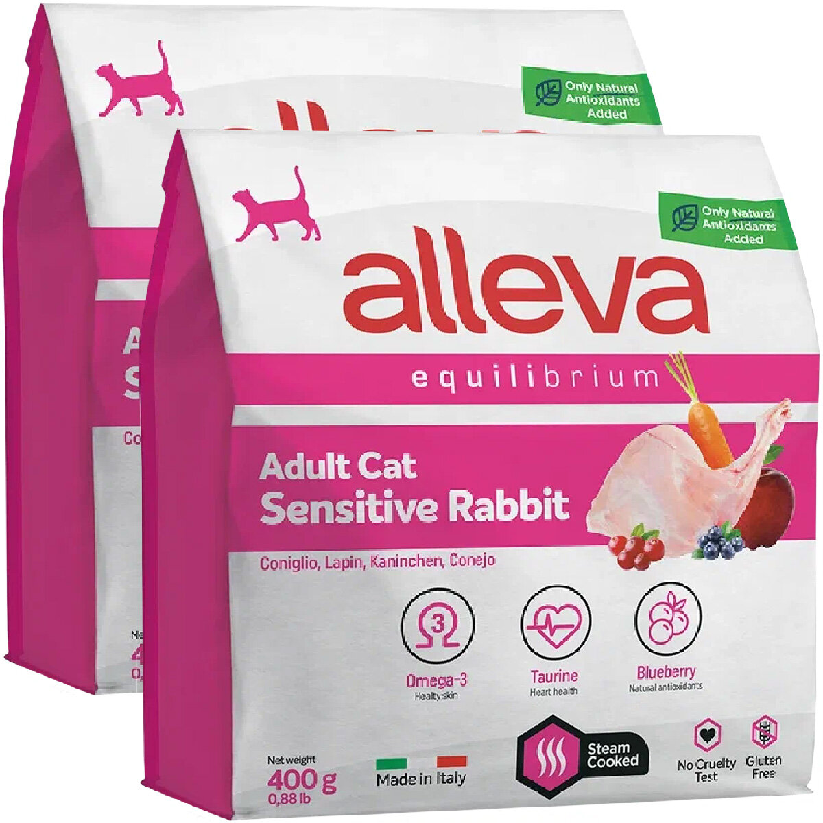 ALLEVA EQUILIBRIUM ADULT CAT SENSITIVE RABBIT для взрослых кошек с чувствительным пищеварением с кроликом (0,4 + 0,4 кг)