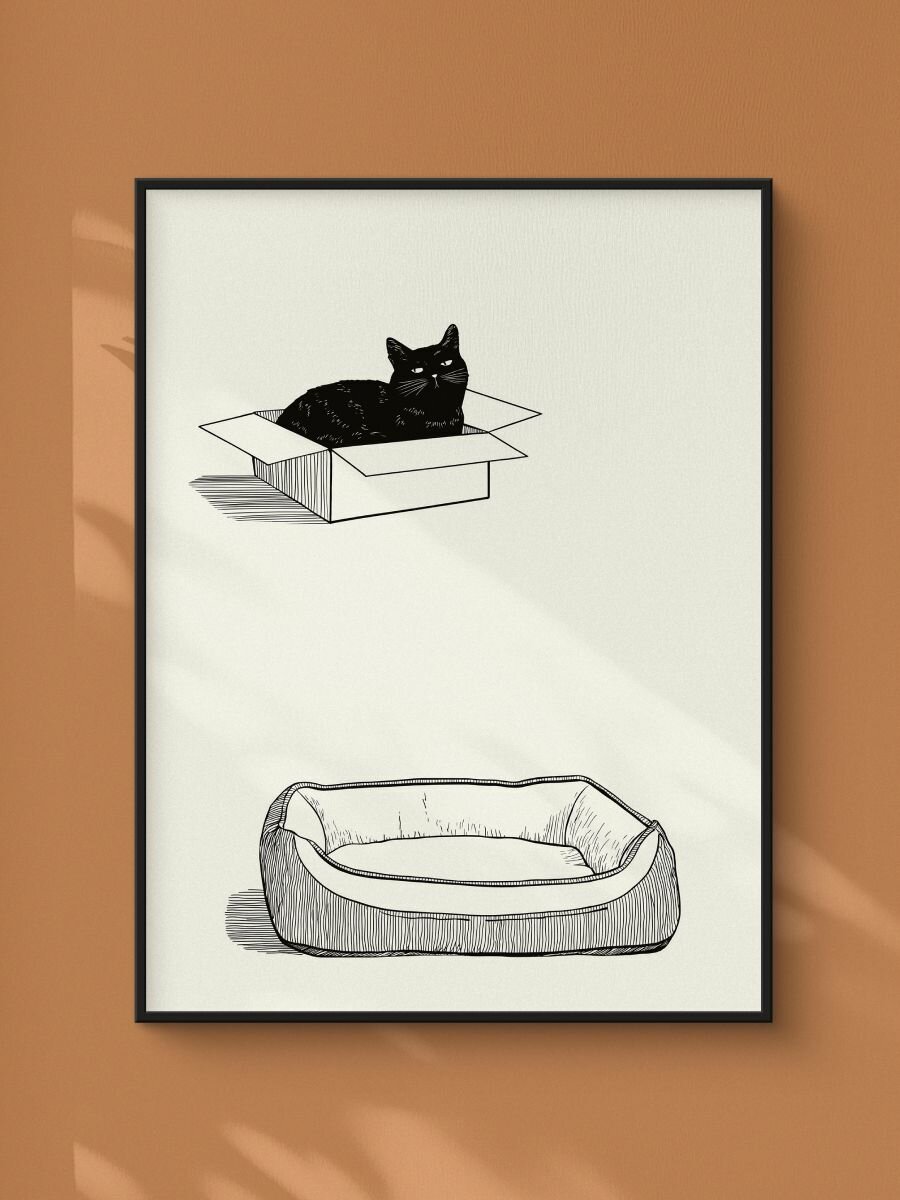 Постер Кот в коробке 30х40 см без рамы, интерьерный постер с котом на стену, бумага
