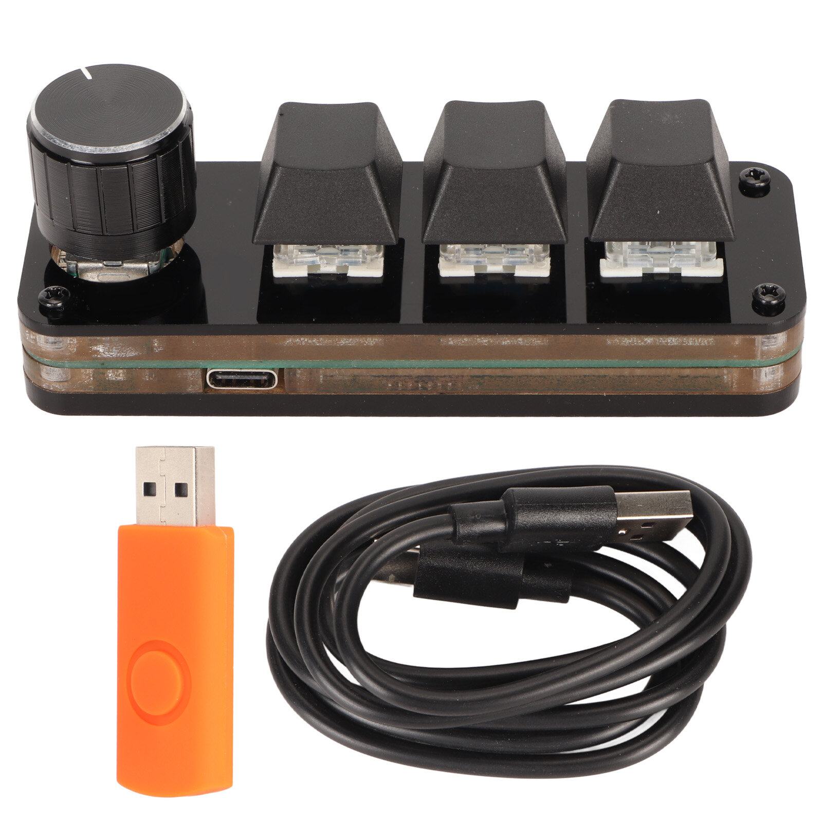 Mini 3 клавиатура клавиш с ручкой пользовательской программирование горячее сменное смазочное макро -переключатель Macro Mechanical Keyboard для игр