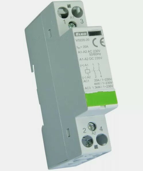 Контактор модульный VS220-20 20А 2НО 230В AC/DC, 2 полюса, модульное