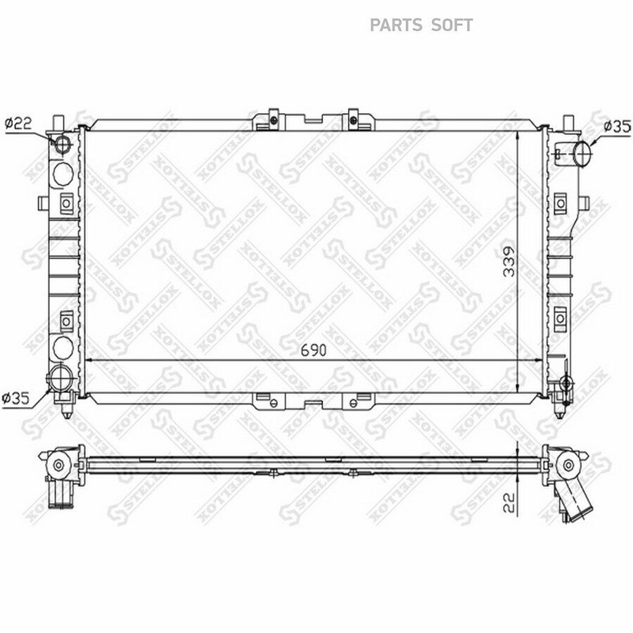 Радиатор системы охлаждени МКПП Mazda 626/MX6 2.5i 94-97/Xedos 6 2.0i 94-99 от официального дистрибьютора, STELLOX, артикул 1025859SX