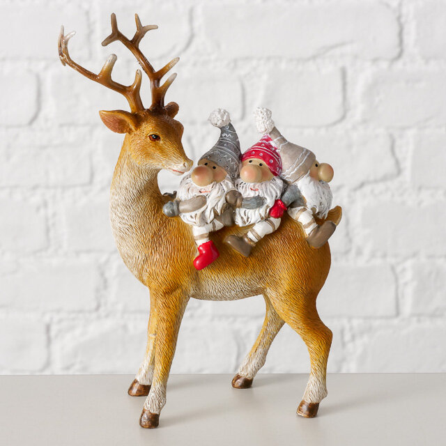 Декоративная фигурка Олень Стабби с гномами 16 см, Boltze, 2051236-1