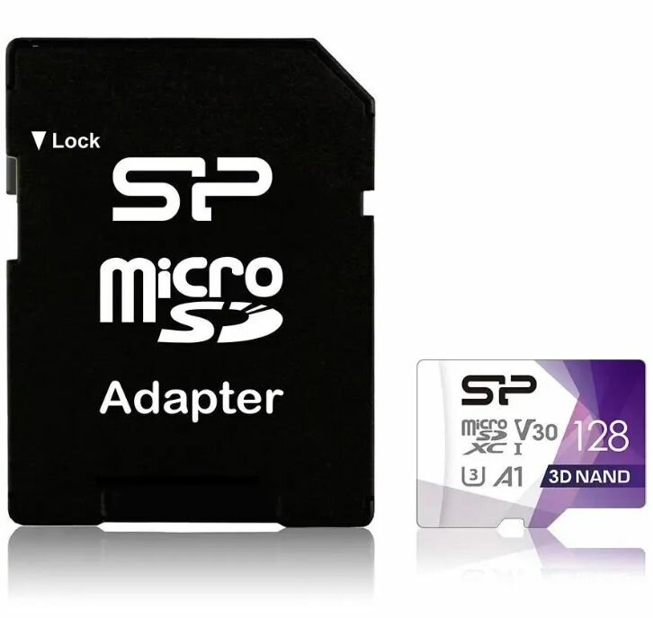 Карта памяти Silicon Power Superior Pro Colorful microSDXC 128 ГБ (SP128GBSTXDU3V20AB) - Class 10, UHS-I U3, запись - 80 Мбайт/сек, чтение - 100 Мбайт/сек