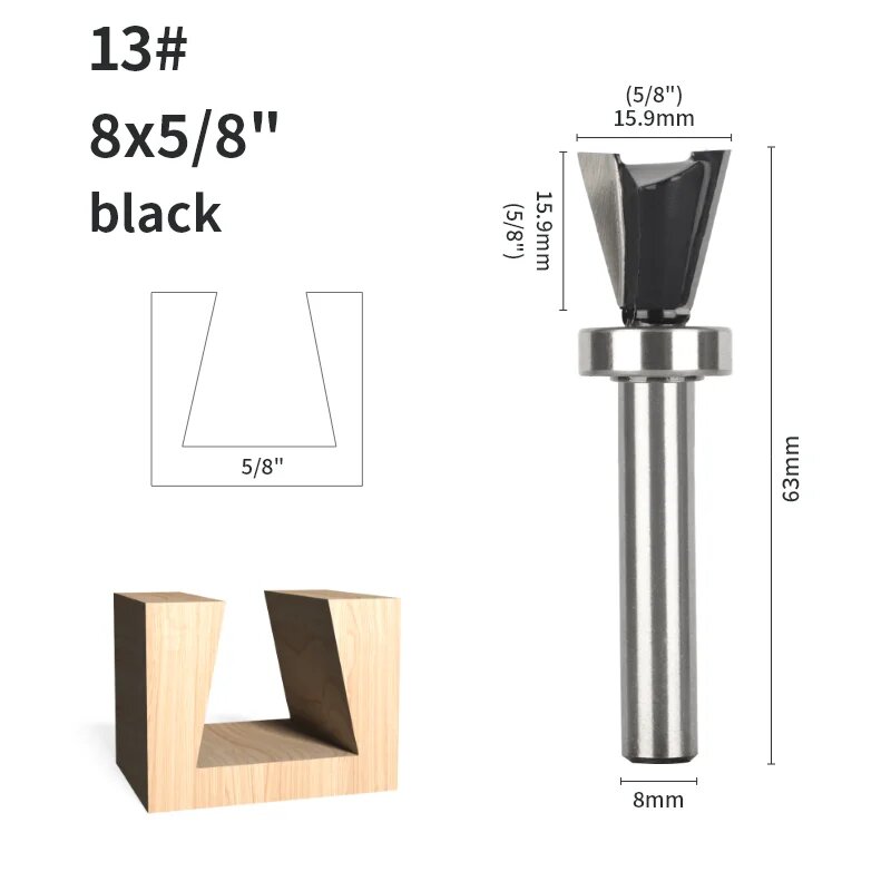 Твердосплавные фрезы "ласточкин хвост" 6 мм 6,35 мм 8 мм 8x15.9 Black