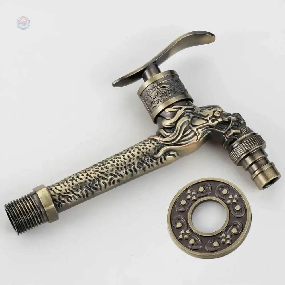 Кран водоразборный латунный 1/2 дракон для бани сауны хаммам, винтажный шаровой кран восточный стиль, краник для дачи дома ванной кухни
