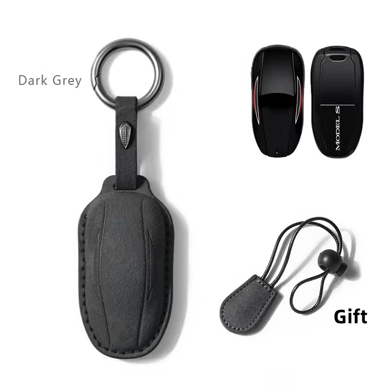 Кожаный автомобильный смарт-брелок из алькантари с дистанционным управлением, чехол для ключей, брелок для Tesla Model 3 Model Y Model S Model X, аксессуары для ключей, B-Black