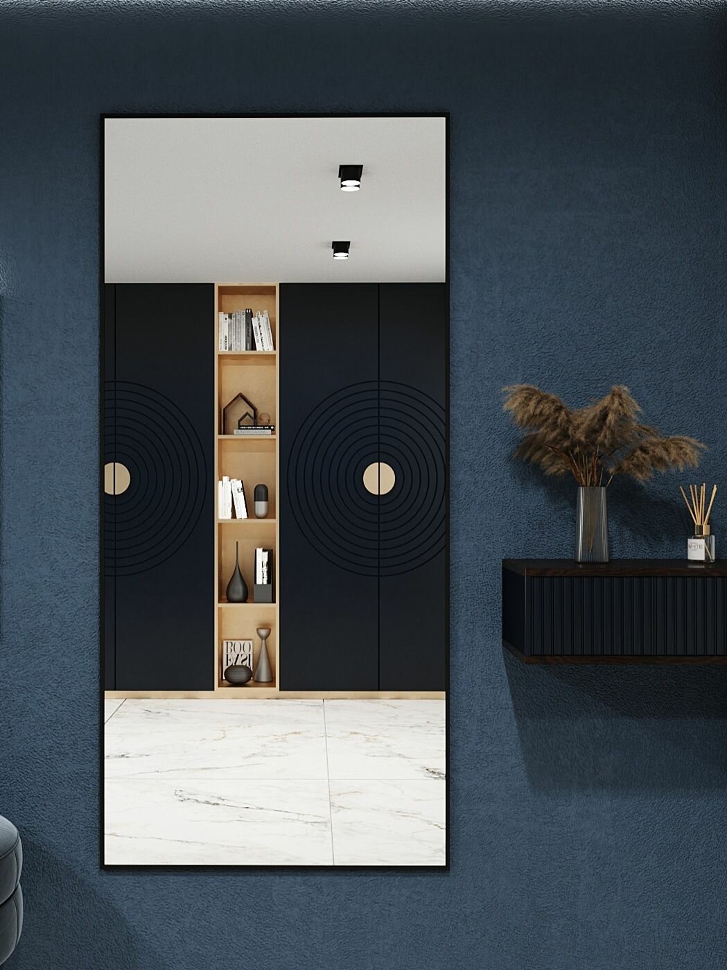 Зеркало настенное 190х90 см. ONE MARKET интерьерное в алюминиевой раме, Черное