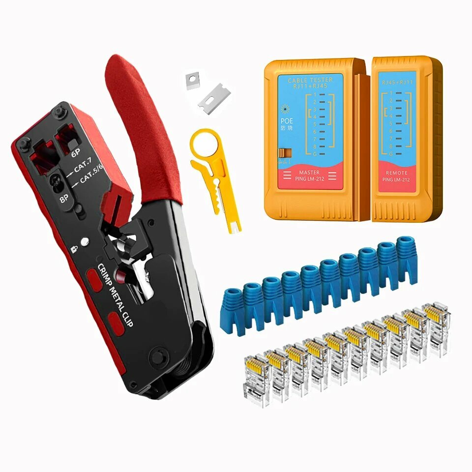 Проходной обжимной инструмент SHOYEE для Ethernet RJ45, RJ11, RJ12 Red set