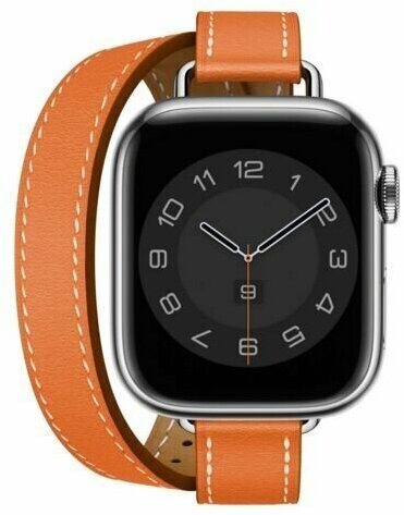 Тонкий двойной ремешок для часов из натуральной кожи для iWatch Ultra Series 8 7 6 5 4 3 2 SE, оранжевый,42mm,44mm,45mm,49mm