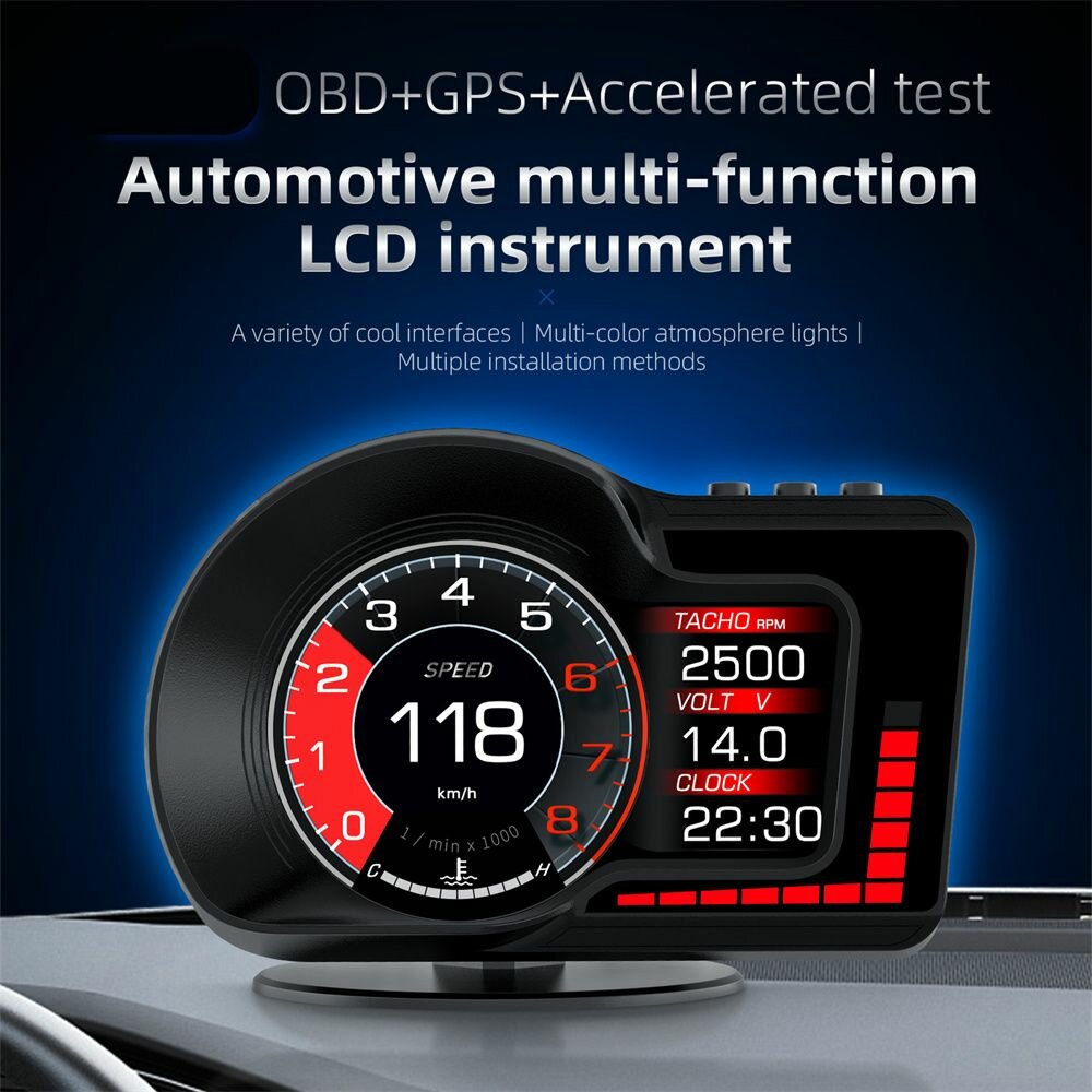 Автомобильный HUD OBD2 GPS Умный Цифровой Датчик Спидометра Сигнализация Ускоренного Торможения
