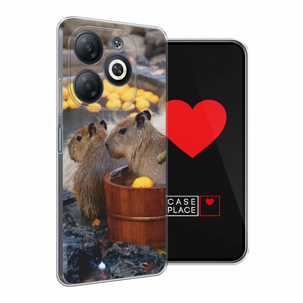 Чехол на Infinix Smart 8/8 HD/HOT 40i / Инфиникс Смарт 8/8 HD/HOT 40i с принтом "Капибары отмокают" — фото 1