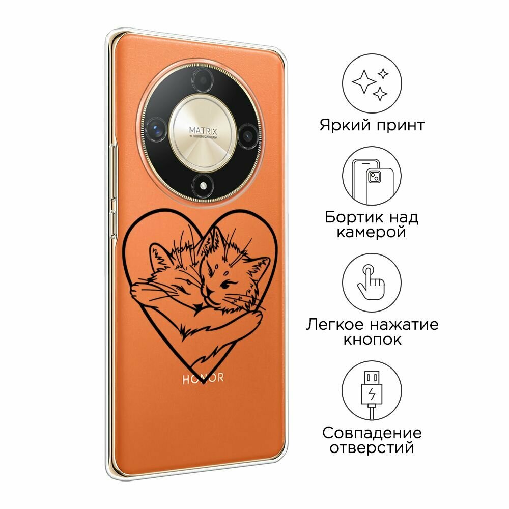 Чехол на Honor X9b / Хонор X9B с принтом "Влюблённые котики рисунок 3 - 14 февраля", прозрачный — фото 1