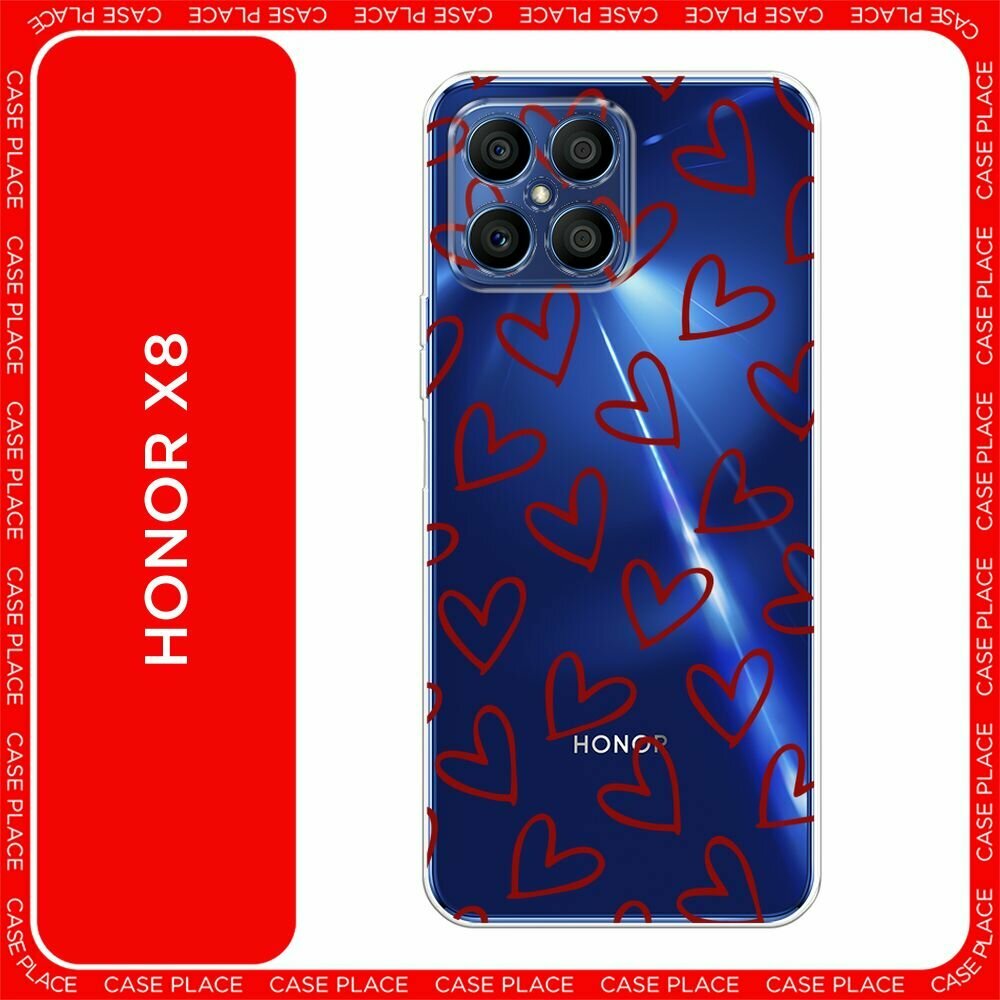Чехол на Honor X8 / Хуавей X8 с принтом "Little hearts doodles 2 - 14 февраля", прозрачный