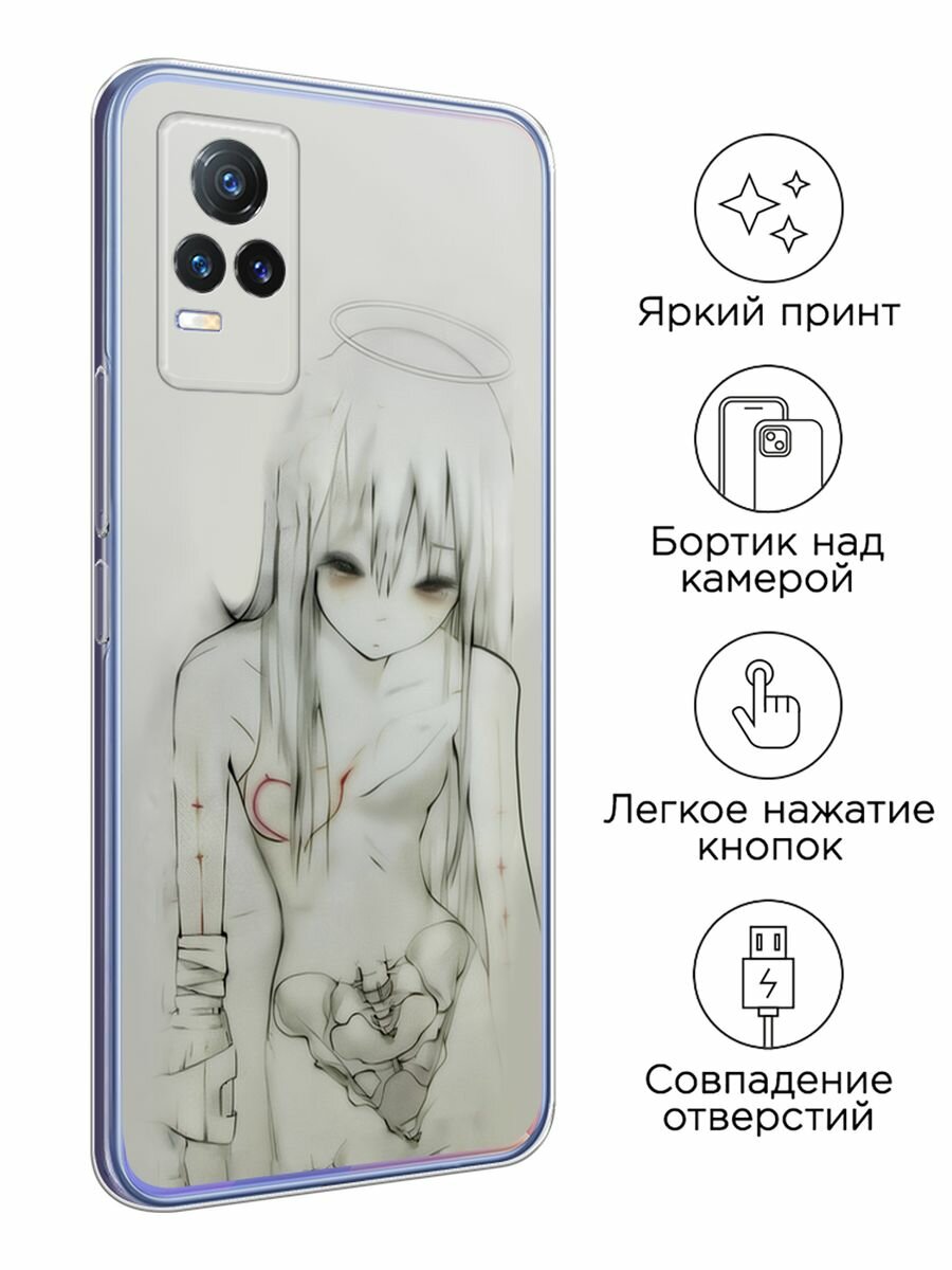 Чехол на Vivo V21e 4G / Виво V21e 4G с принтом "Аниме рисунок чёрно-белый" — фото 1