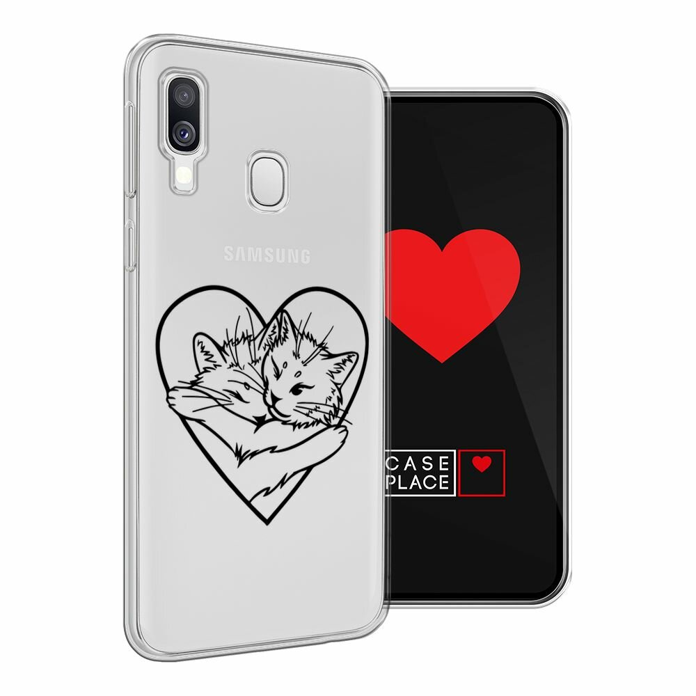 Чехол на Samsung Galaxy A40 / Самсунг Галакси А40 с принтом "Влюблённые котики рисунок 3 - 14 февраля", прозрачный — фото 1