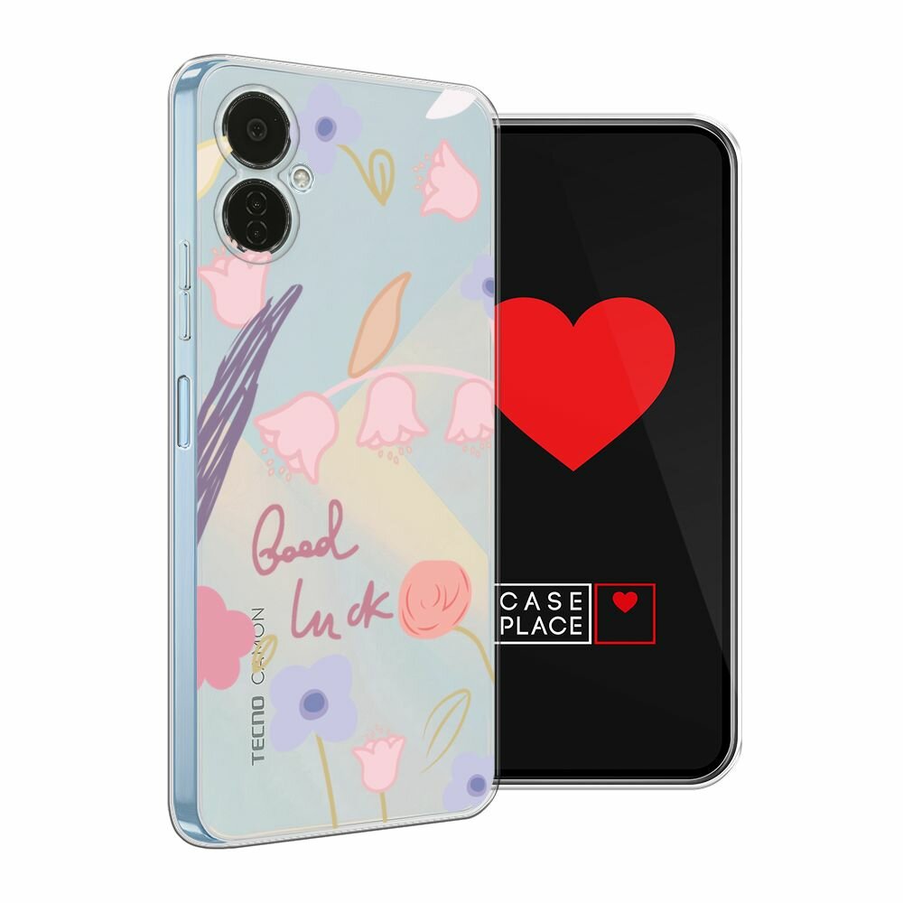 Чехол на Tecno Camon 19 Neo / Техно Камон 19 Нео с принтом "Lucky flowers", прозрачный — фото 1