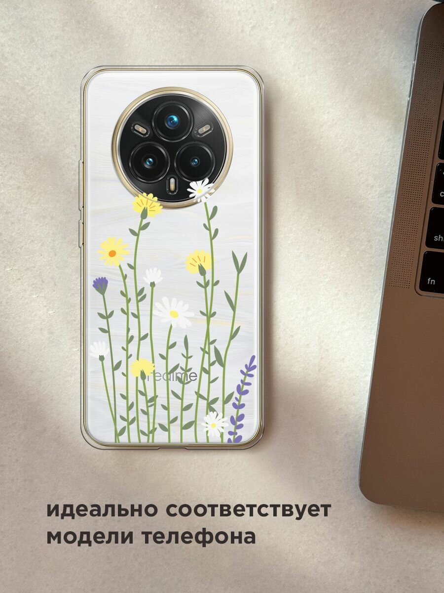 Чехол на Realme 14 Pro+ / Реалми 14 Про+ с принтом "Пучок полевых цветов", прозрачный — фото 1