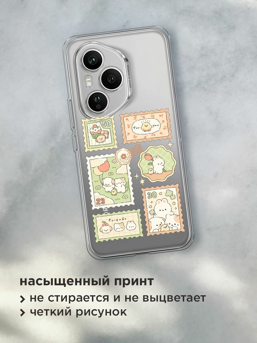 Чехол на Honor 400 Pro / Хонор 400 Про с принтом "Милые марки", прозрачный — фото 1