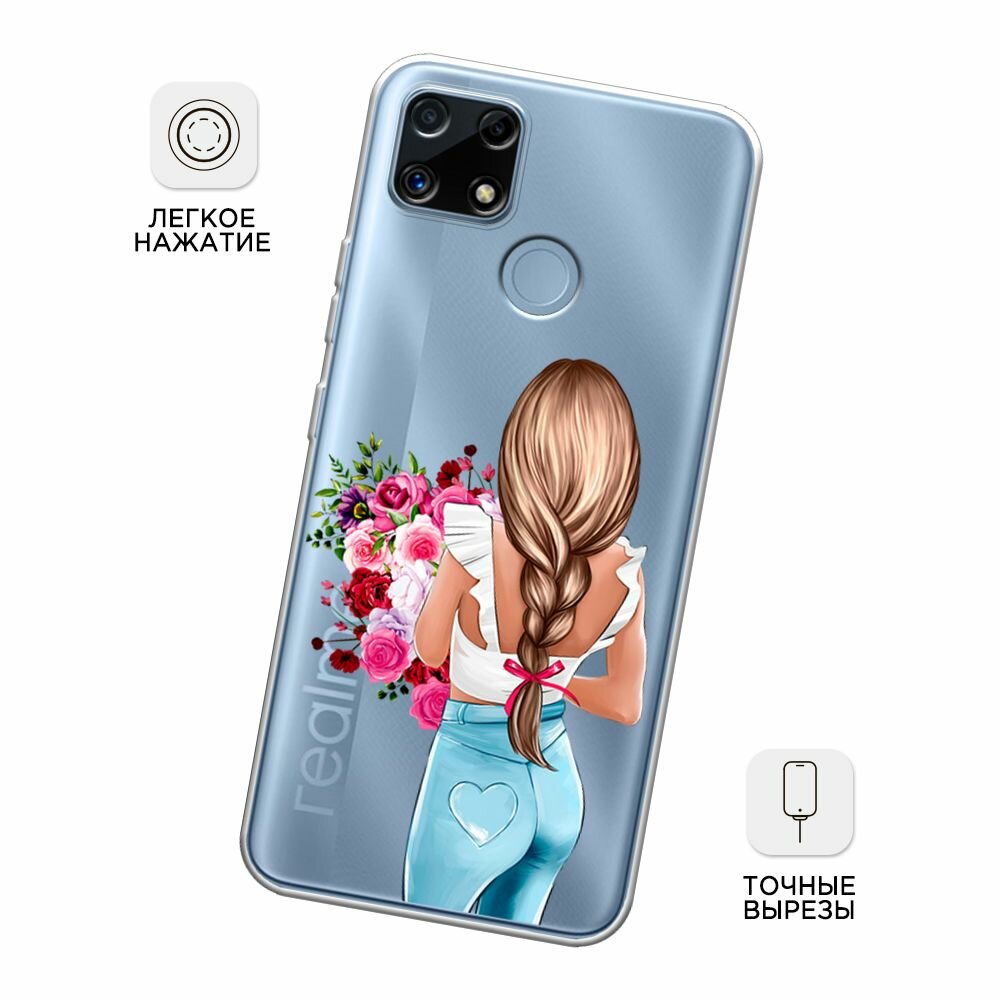 Чехол на Realme C25/C25s / Реалми С25/C25s с принтом "Букет для девушки", прозрачный — фото 1