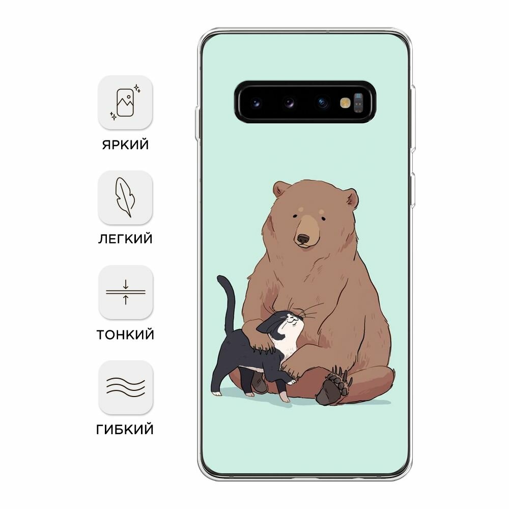 Чехол на Samsung Galaxy S10 + / Самсунг Галакси S10 Плюс с принтом "Медведь и кошка дружба" — фото 1