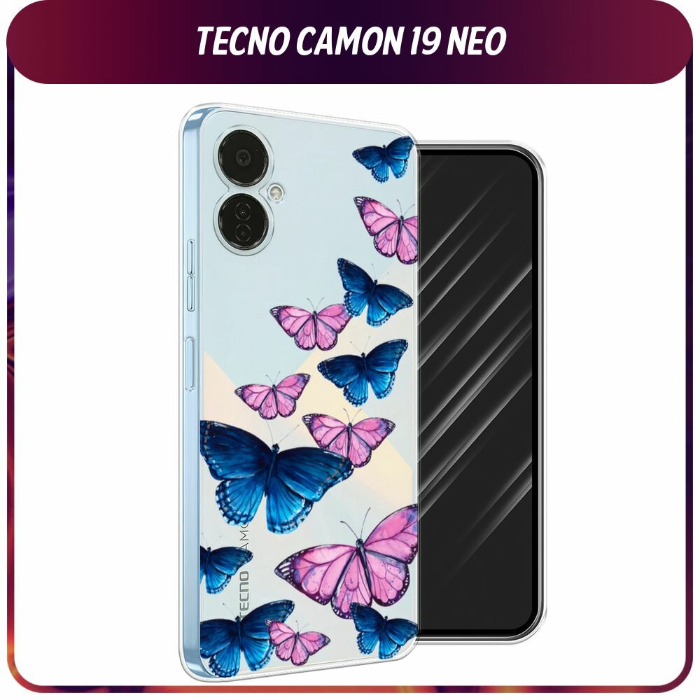 Чехол на Tecno Camon 19 Neo / Техно Камон 19 Нео с принтом "Взлетающие бабочки", прозрачный