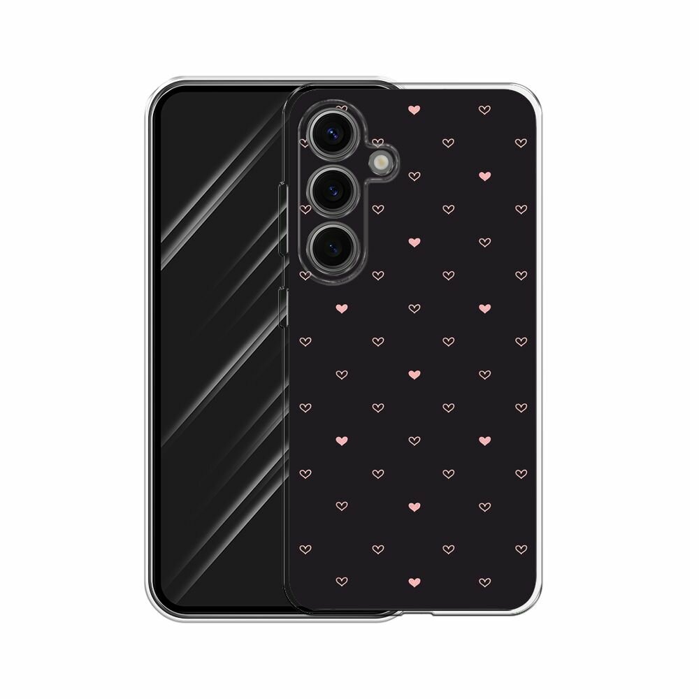 Чехол на Samsung Galaxy S25 / Самсунг S25 с принтом "Черный фон и сердечки" — фото 1