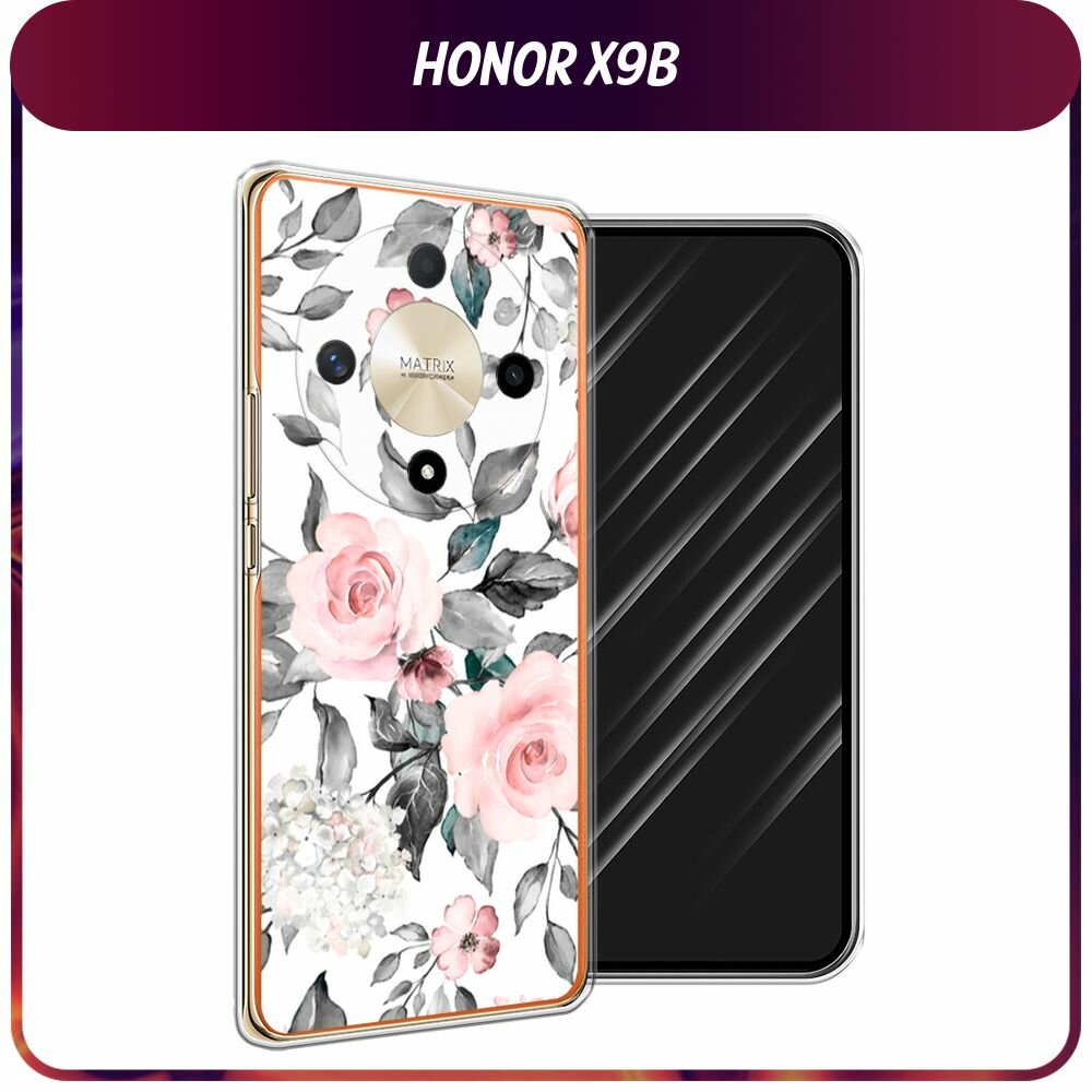 Силиконовый чехол на Honor X9b / Хонор X9B с принтом Розы на белом