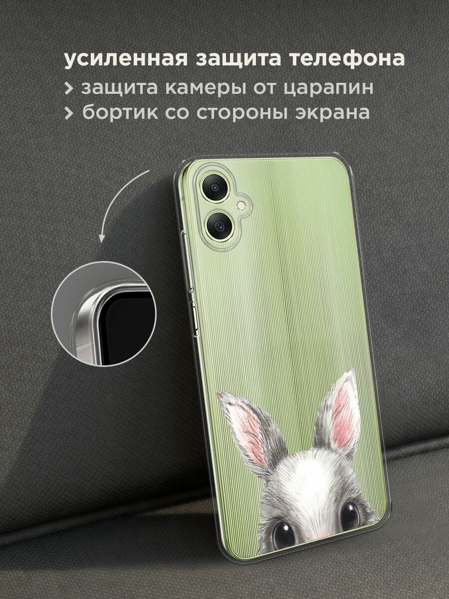 Чехол на Samsung Galaxy A06 / Самсунг Галакси А06 с принтом "Карандашный кролик 2 - 8 марта", прозрачный — фото 1