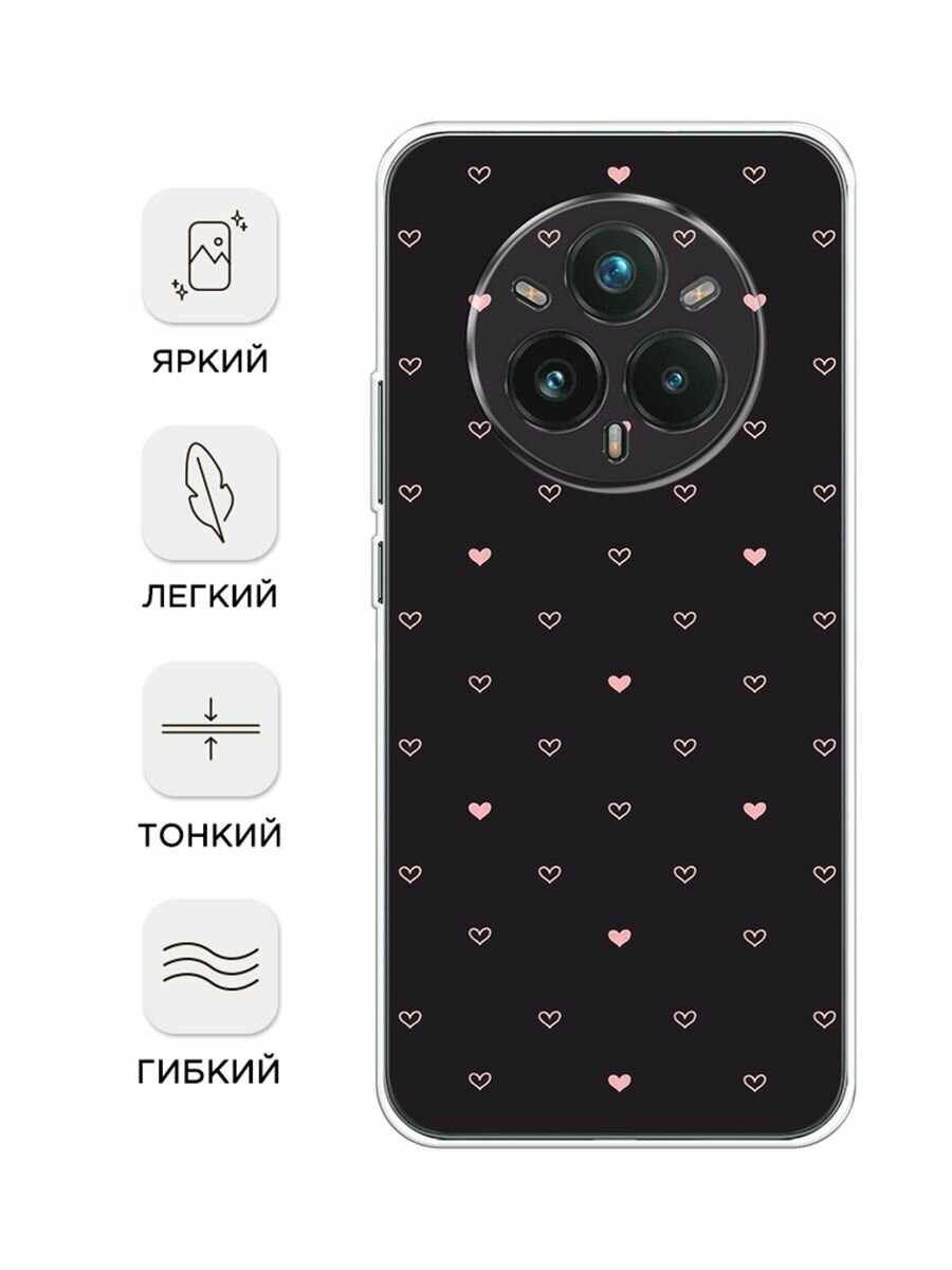Чехол на Realme 14 Pro / Реалми 14 Про с принтом "Черный фон и сердечки" — фото 1