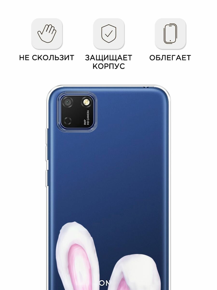 Чехол на Honor 9S/Huawei Y5p / Хонор 9S/Хуавей Y5p с принтом "Кроличьи уши 2", прозрачный — фото 1