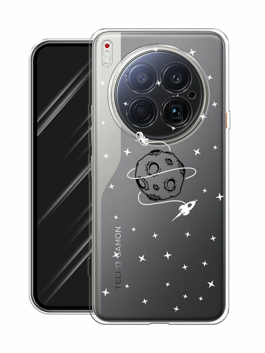 Чехол на Tecno Camon 40 Premier / Текно Камон 40 Премьер с принтом "Полет вокруг луны", прозрачный — фото 1