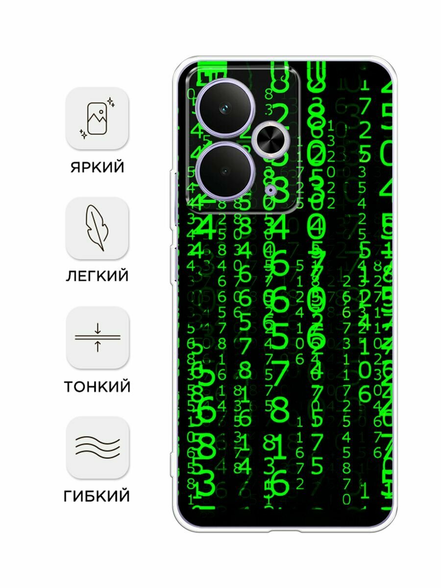 Силиконовый чехол на Realme 14T / Реалми 14Т с принтом "Цифры матрицы" — фото 1