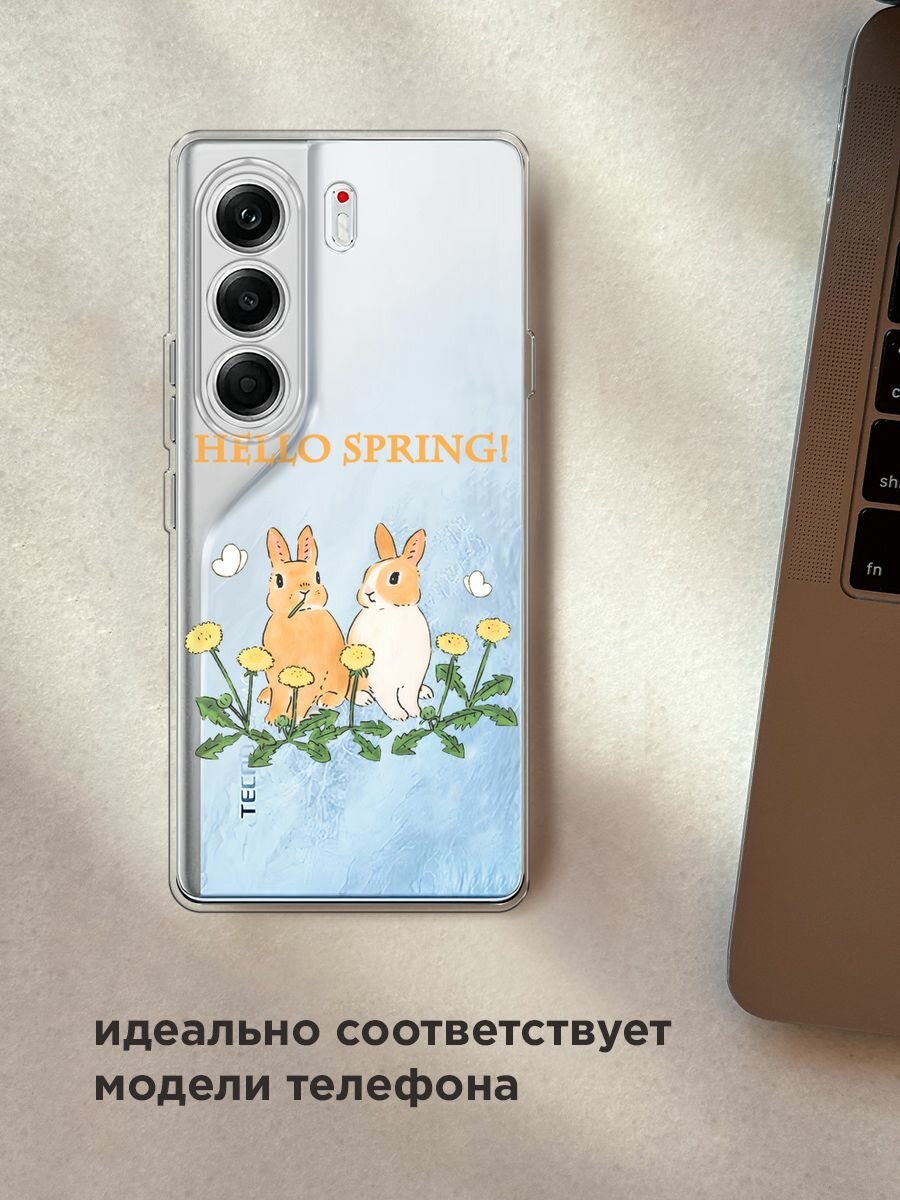 Чехол на Tecno Camon 40 Pro 5G / Текно Камон 40 Про 5G с принтом "Весенние кролики", прозрачный — фото 1