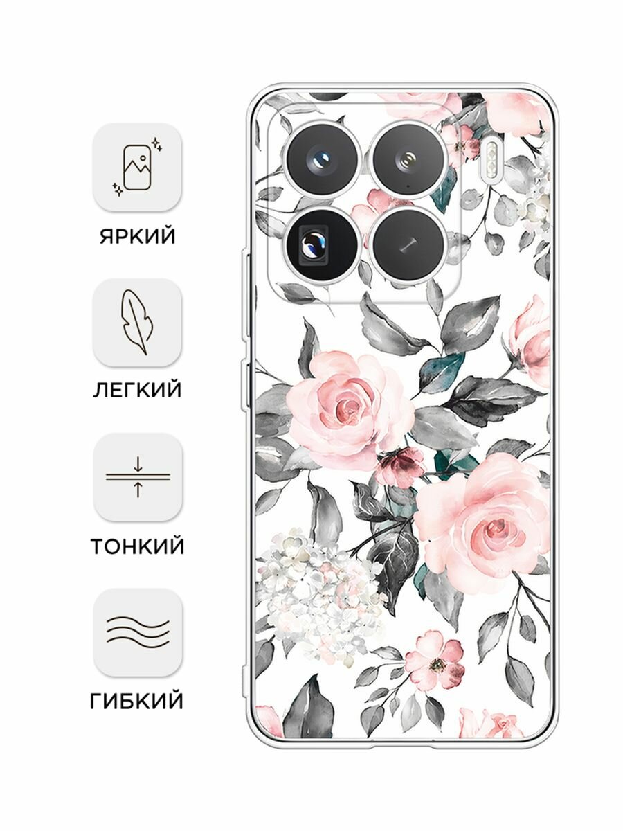Чехол на Xiaomi 15 Pro / Сяоми 15 Про с принтом "Розы на белом" — фото 1