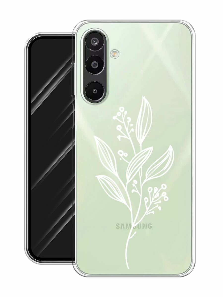 Чехол на Samsung Galaxy M16 / Самсунг Галакси М16 с принтом "Ветка с листочками и цветами", прозрачный — фото 1