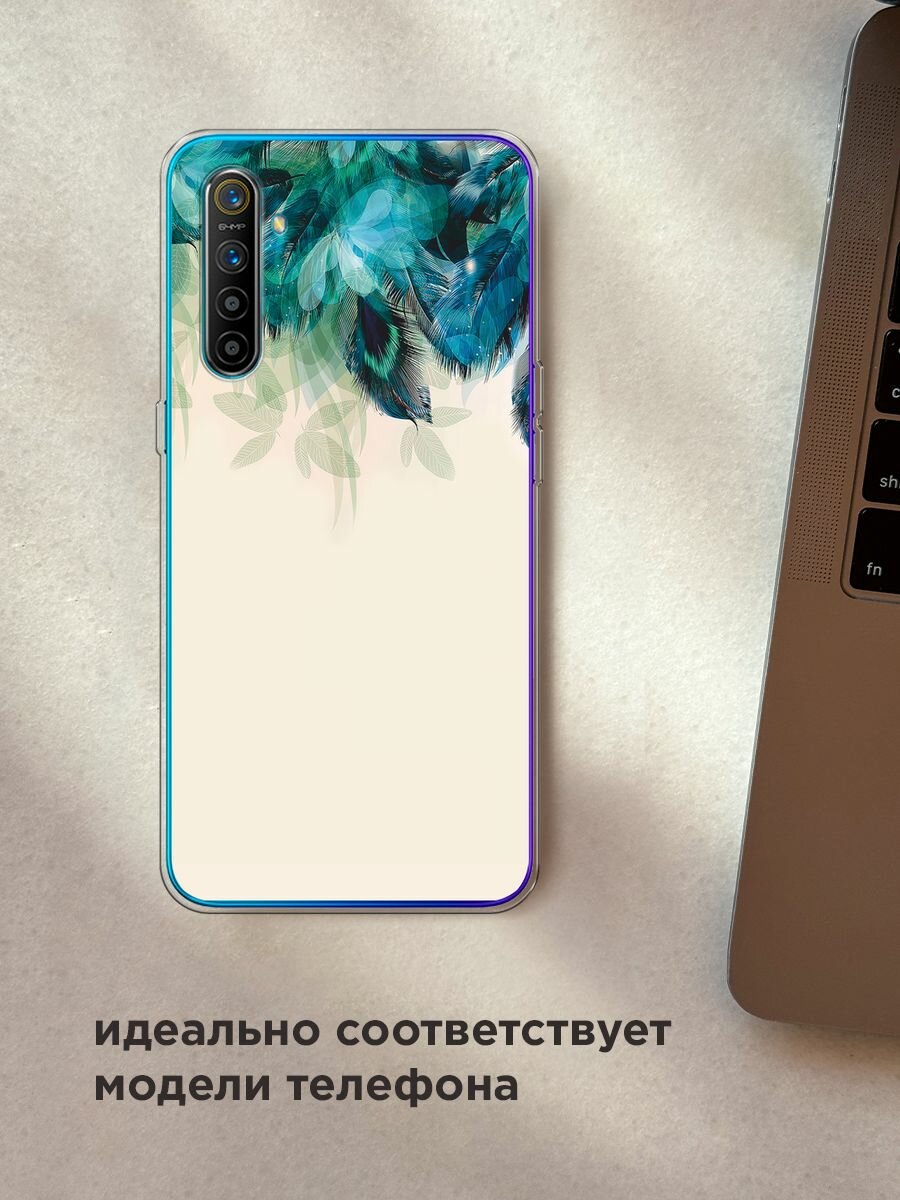 Чехол на Realme XT / Реалми XT с принтом Перья голубого цвета — фото 1