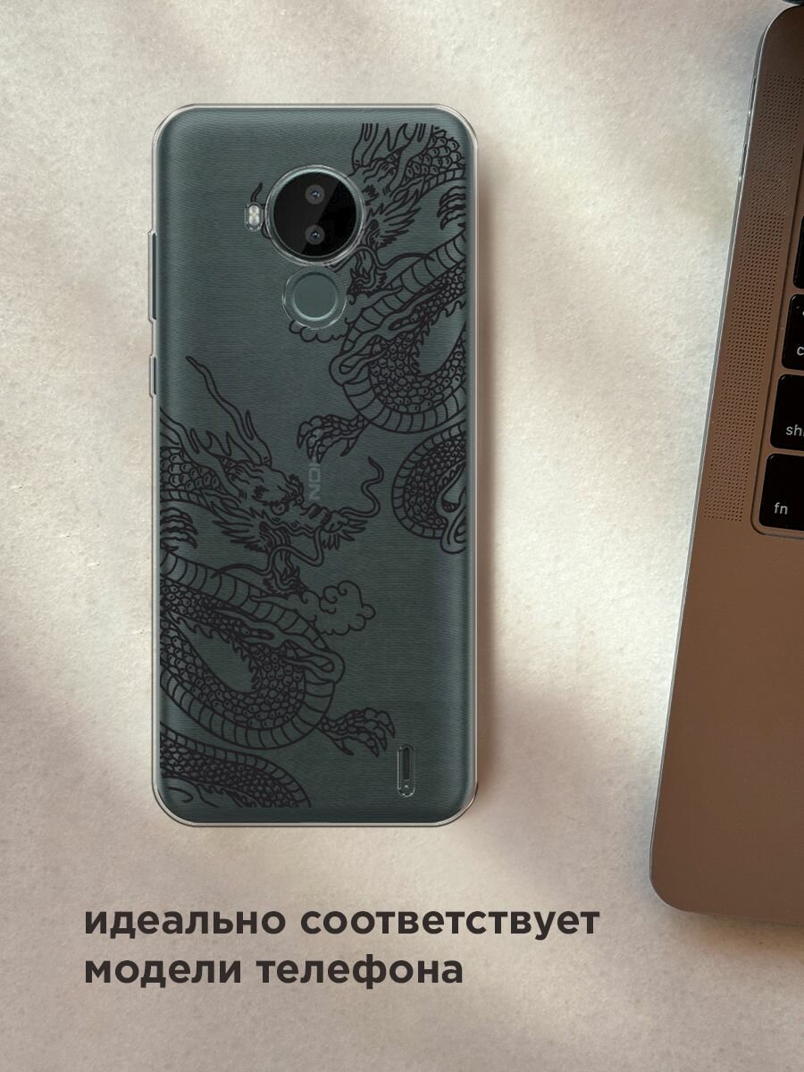 Чехол на Nokia C30 / Нокия C30 с принтом "Два китайских дракона", прозрачный — фото 1