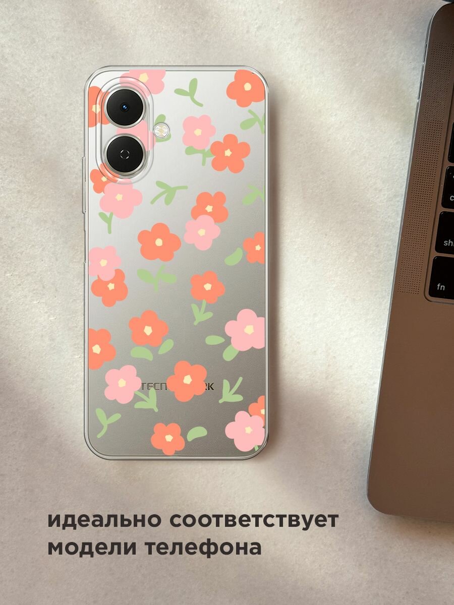 Чехол на Tecno Spark Go 2 / Текно Спарк Го 2 с принтом "Красные цветочки рисунок", прозрачный — фото 1