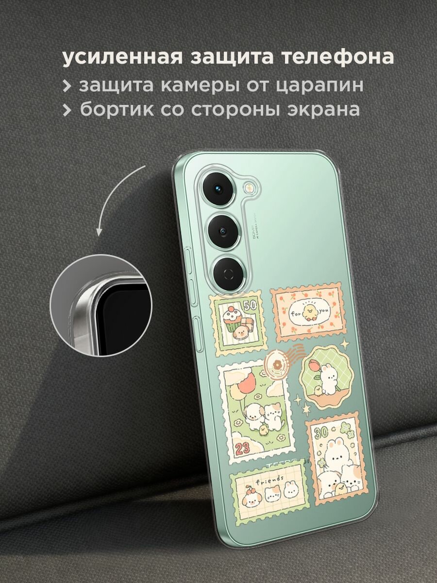 Чехол на Tecno Spark 40 Pro / Текно Спарк 40 Про с принтом "Милые марки", прозрачный — фото 1