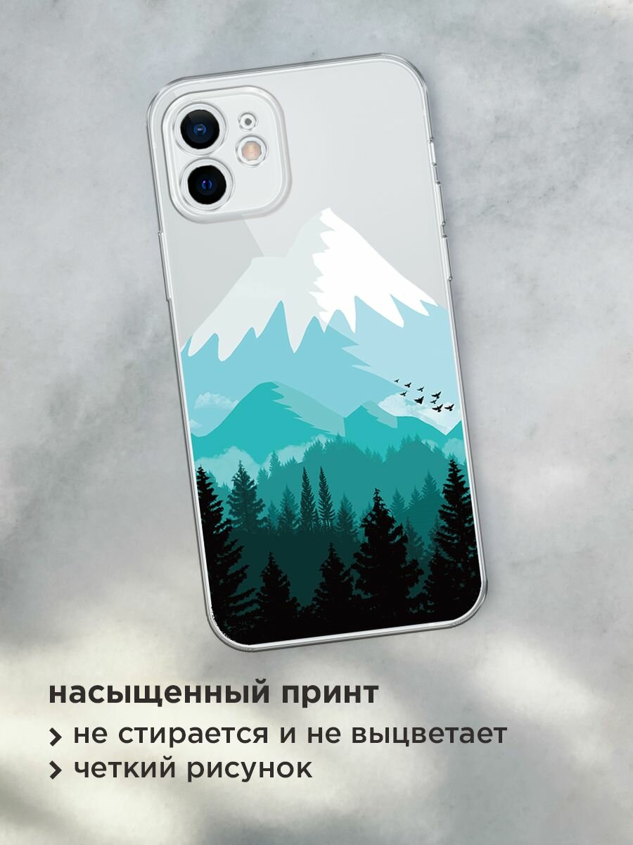 Чехол на Apple iPhone 12 mini / Айфон 12 Мини с принтом "Синяя снежная гора", прозрачный — фото 1