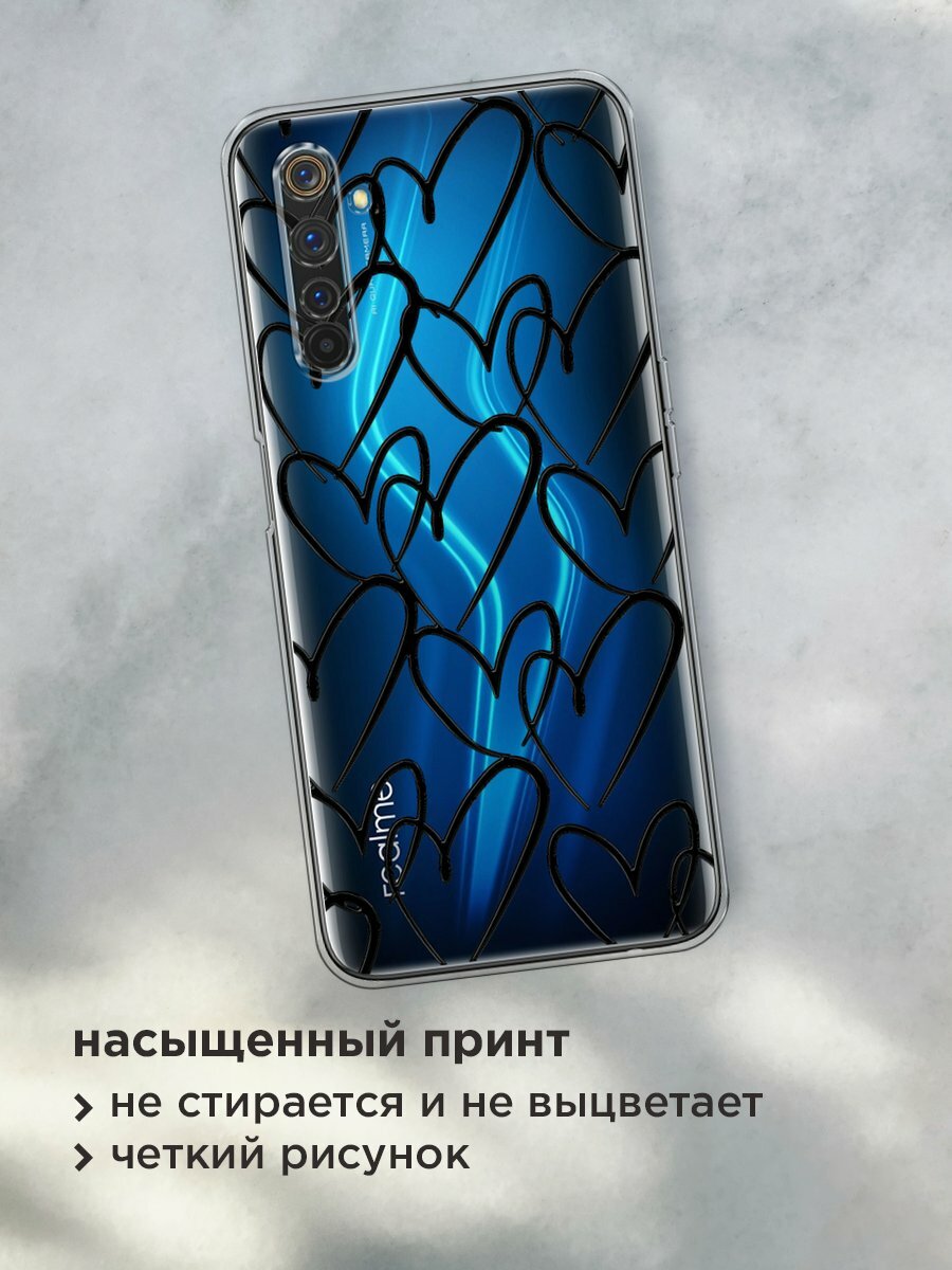 Чехол на Realme 6 Pro / Реалми 6 Про с принтом "Hearts doodle black 1" — фото 1