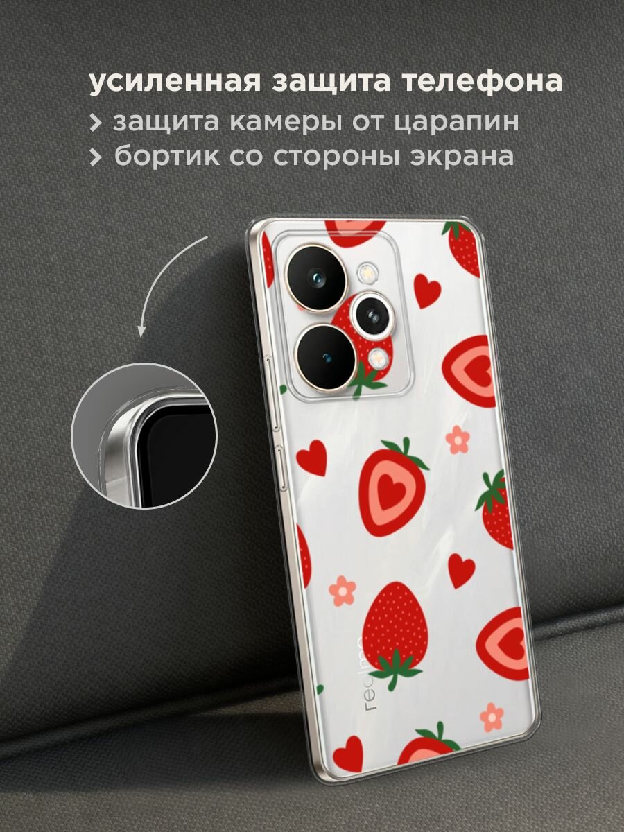 Чехол на Realme 15 Pro / Реалми 15 Про с принтом "Heart strawberries 2 - 14 февраля", прозрачный — фото 1