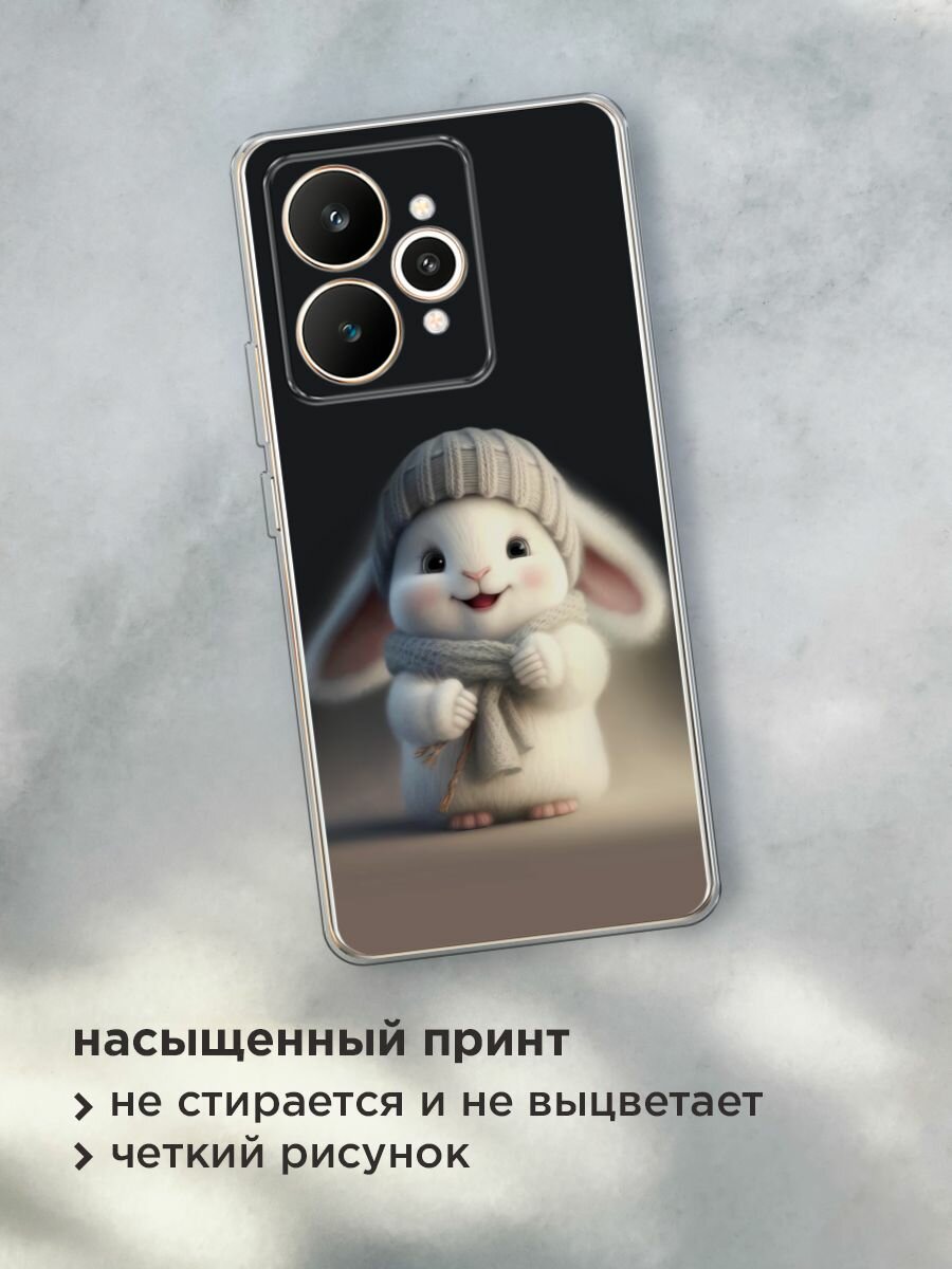 Чехол на Realme 15 / Реалми 15 с принтом "Белый крольчонок в шапке" — фото 1